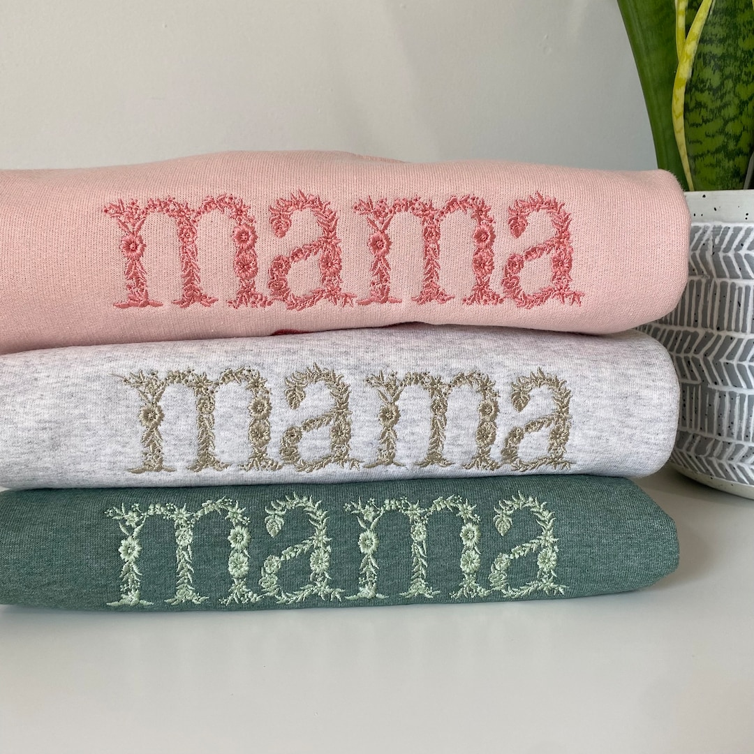 Floral Mama Embroidered Sweatshirt Neutral Mama Sweater Personalized ...