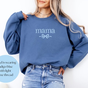 Embroidered Bow Sweatshirt for New Mom Gender Reveal Mama Shirt ...