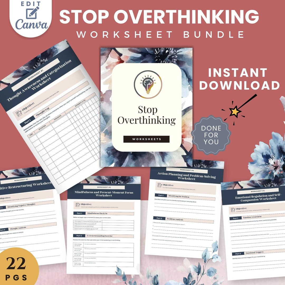 Stop Overthinking Worksheets – CBT Coaching Workbook for Anxiety ...