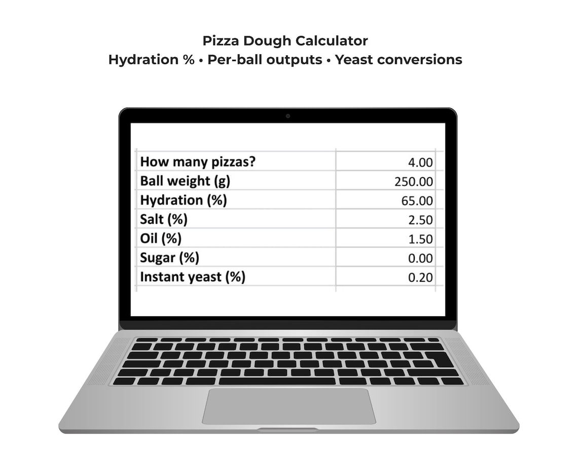 Pizza Dough Calculator (excel) | Hydration % | Per-ball Outputs | Yeast ...