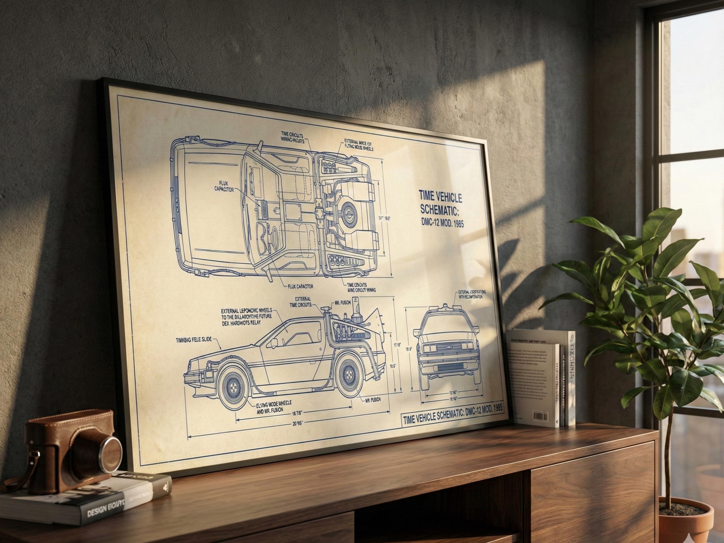 Delorean Blueprint Poster | Back to the Future Car Schematic (digital ...