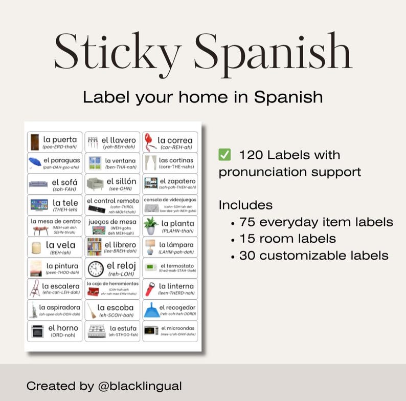 Sticky Spanish House Labels for Spanish Learners to Learn Spanish - Etsy