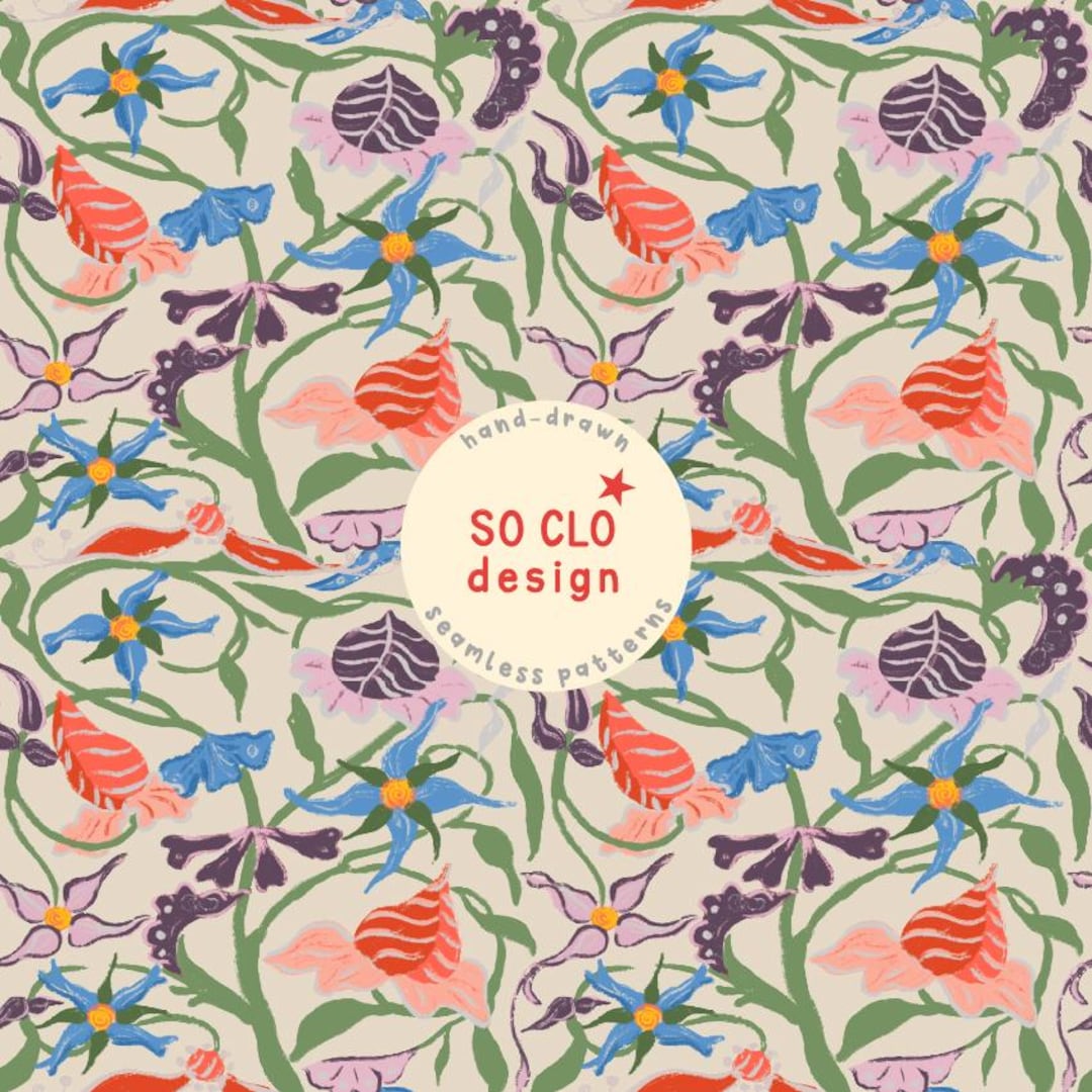 Seamless Medieval Floral Pattern – Hand Painted Whimsical Botanical ...