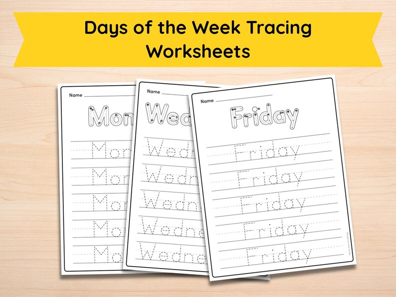 Days of the Week Tracing Worksheets Printable for Preschool and ...