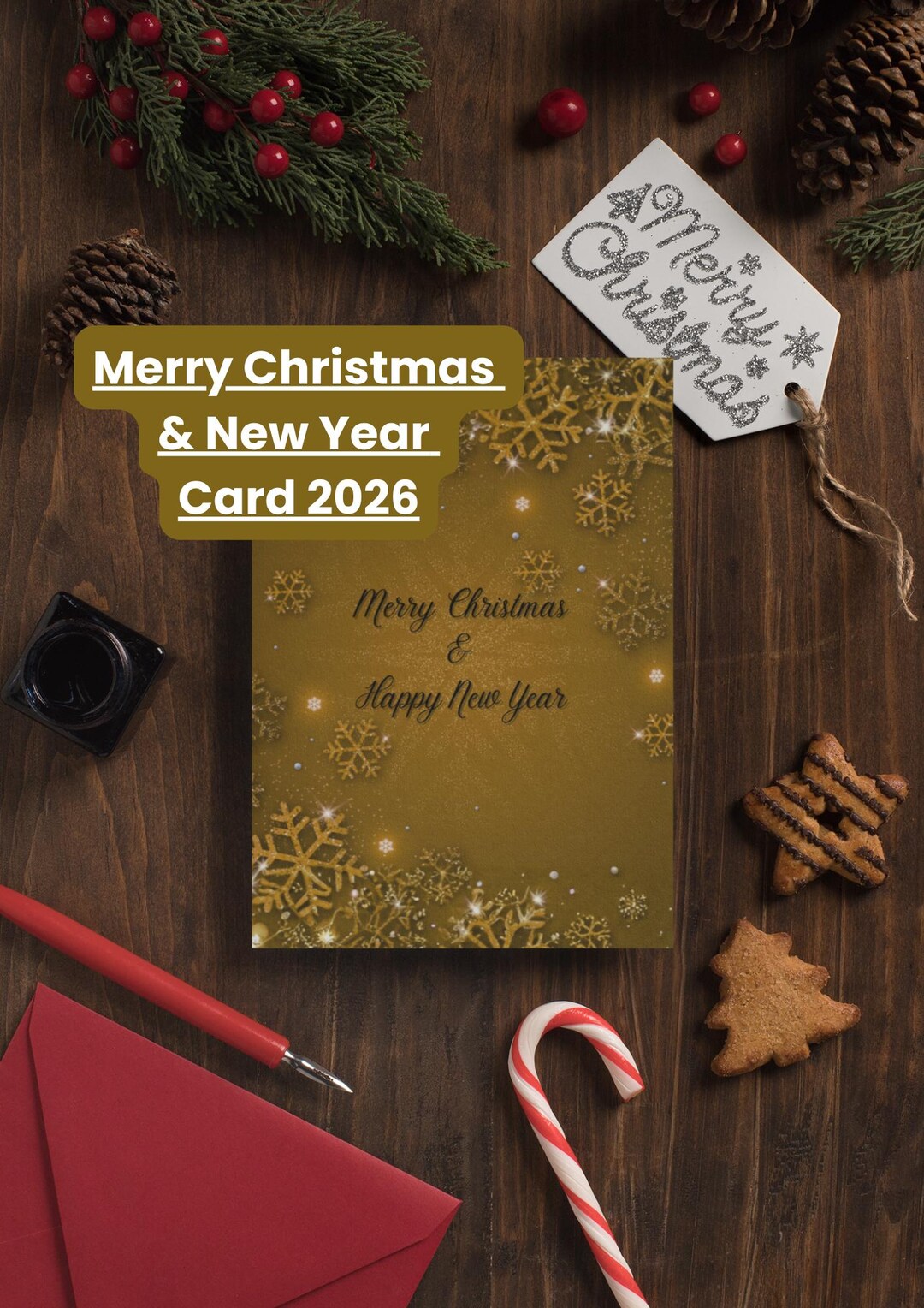 Printable Gold Christmas Card A4 | Elegant Holiday Greeting | Instant ...