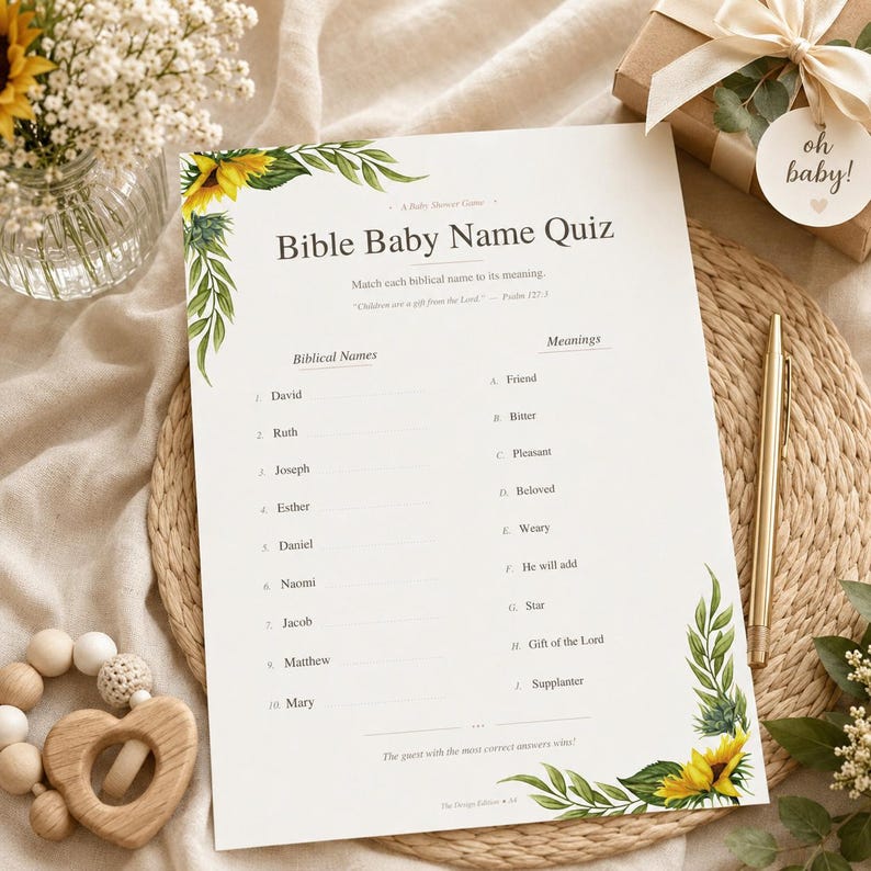 Baby Shower Games Bundle | Floral Christian Bible Verse, Trivia, Name ...