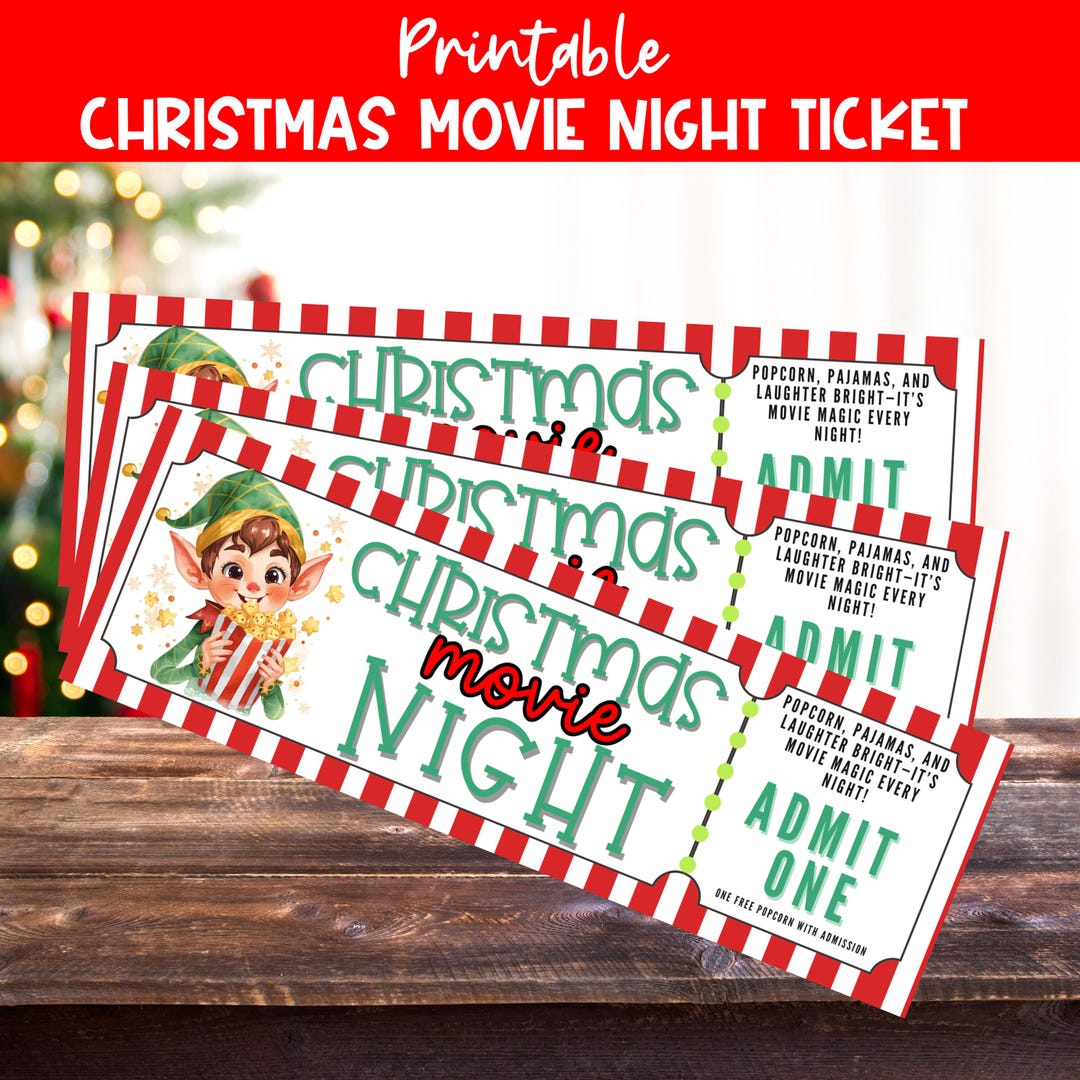 Christmas Movie Night Ticket: Elf Design, Candy Stripe (printable PDF ...