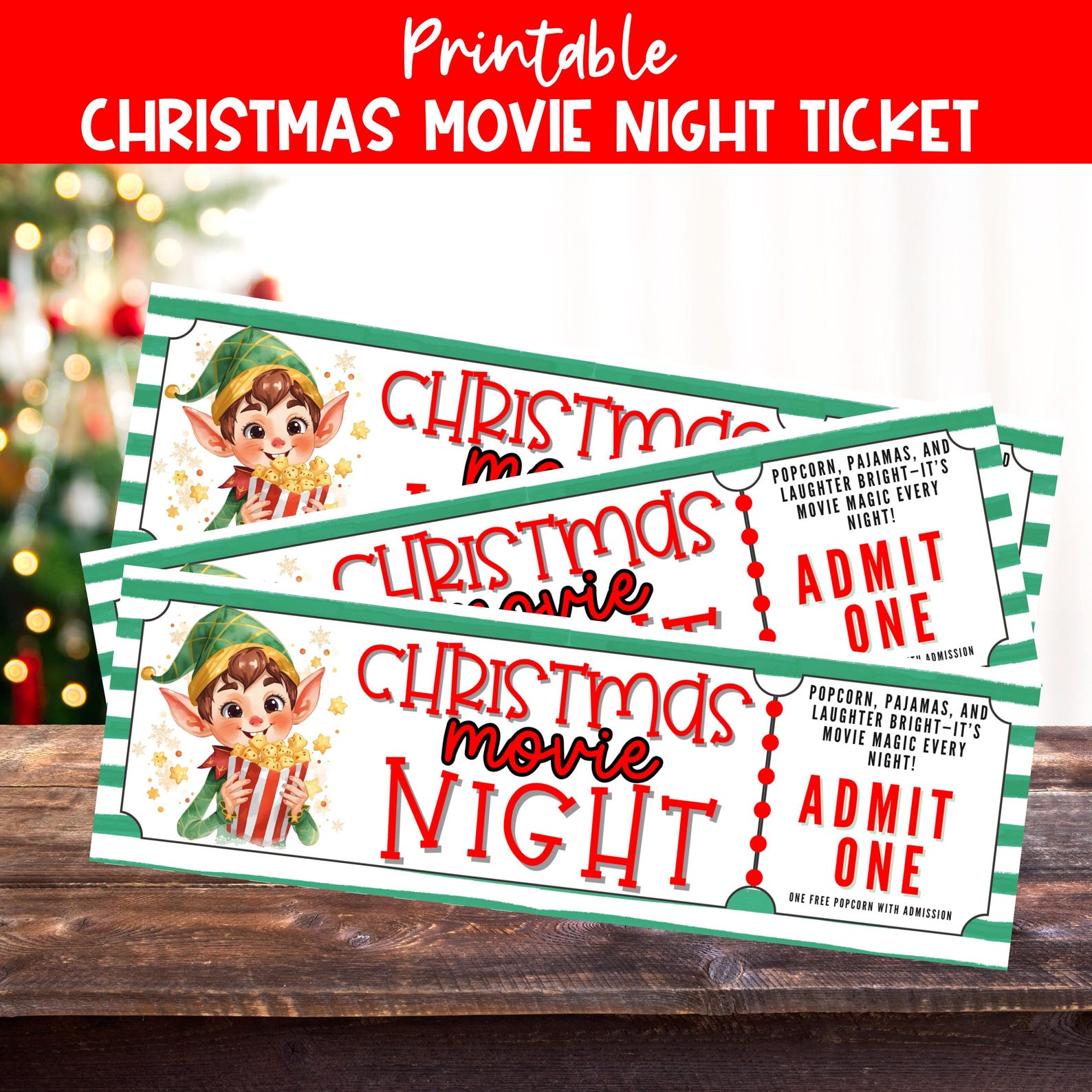Printable Christmas Movie Night Ticket | Elf Christmas Movie Ticket ...