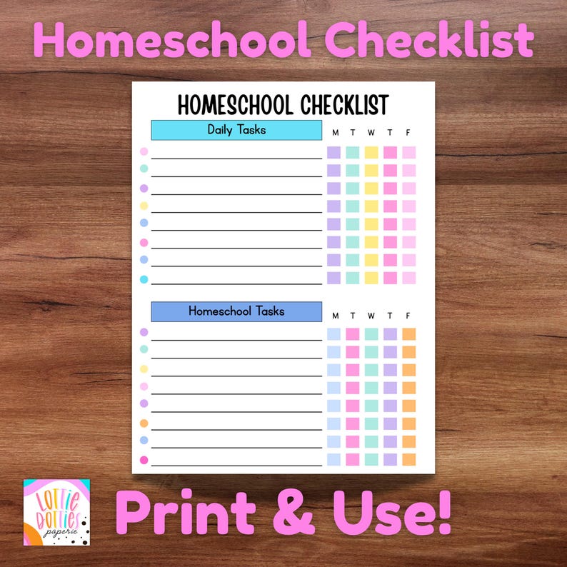 Editable Homeschool Checklist Printable: Kids Daily & School Routine ...