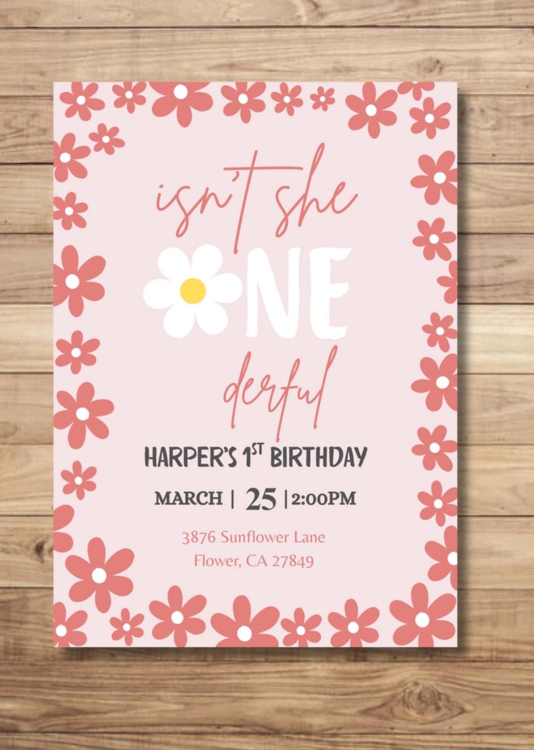 One-derful Birthday Invitation: Personalized 5x7 Party Invite (digital ...
