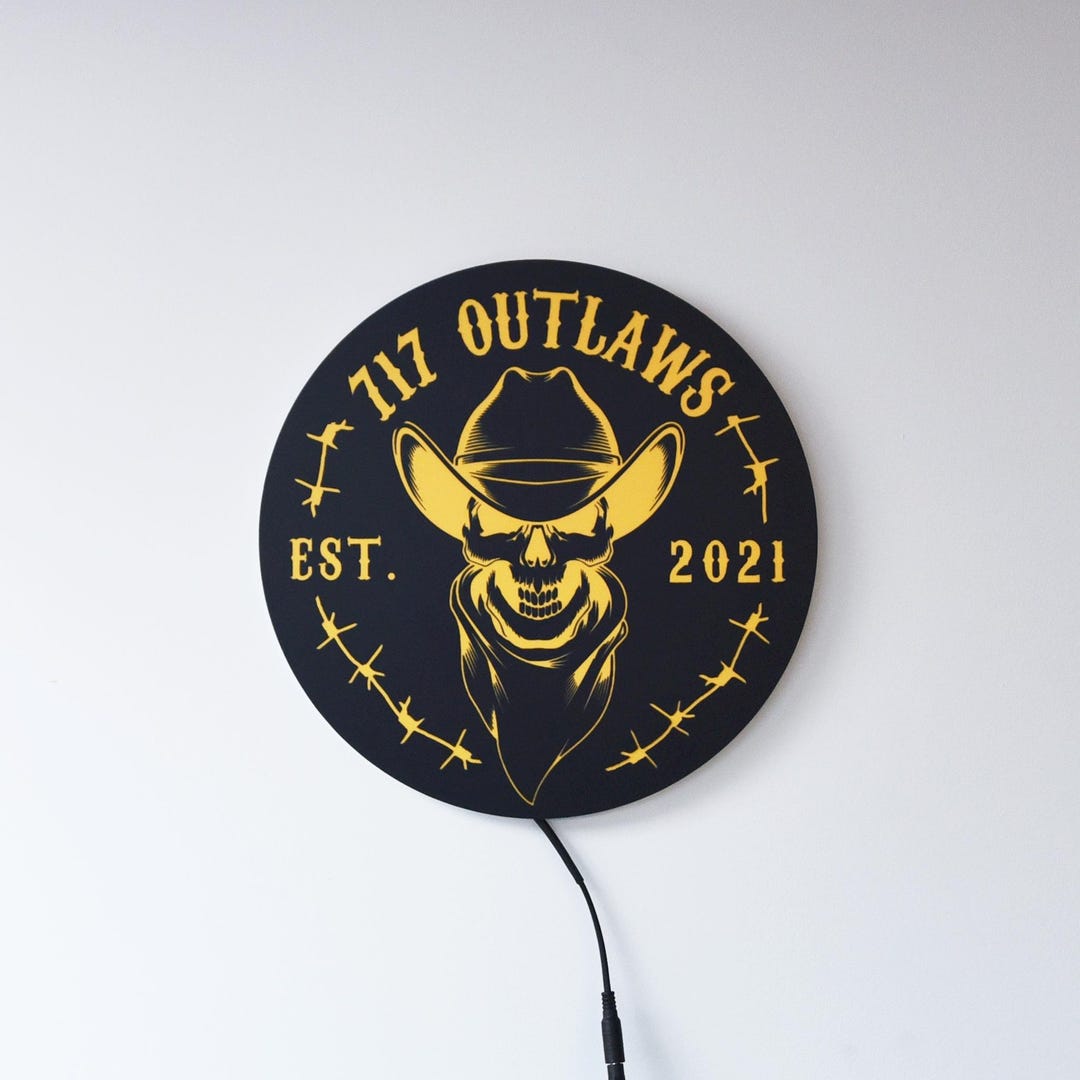 717 Outlaws LED Tacker Sign: Skull Cowboy Handmade Light - Etsy