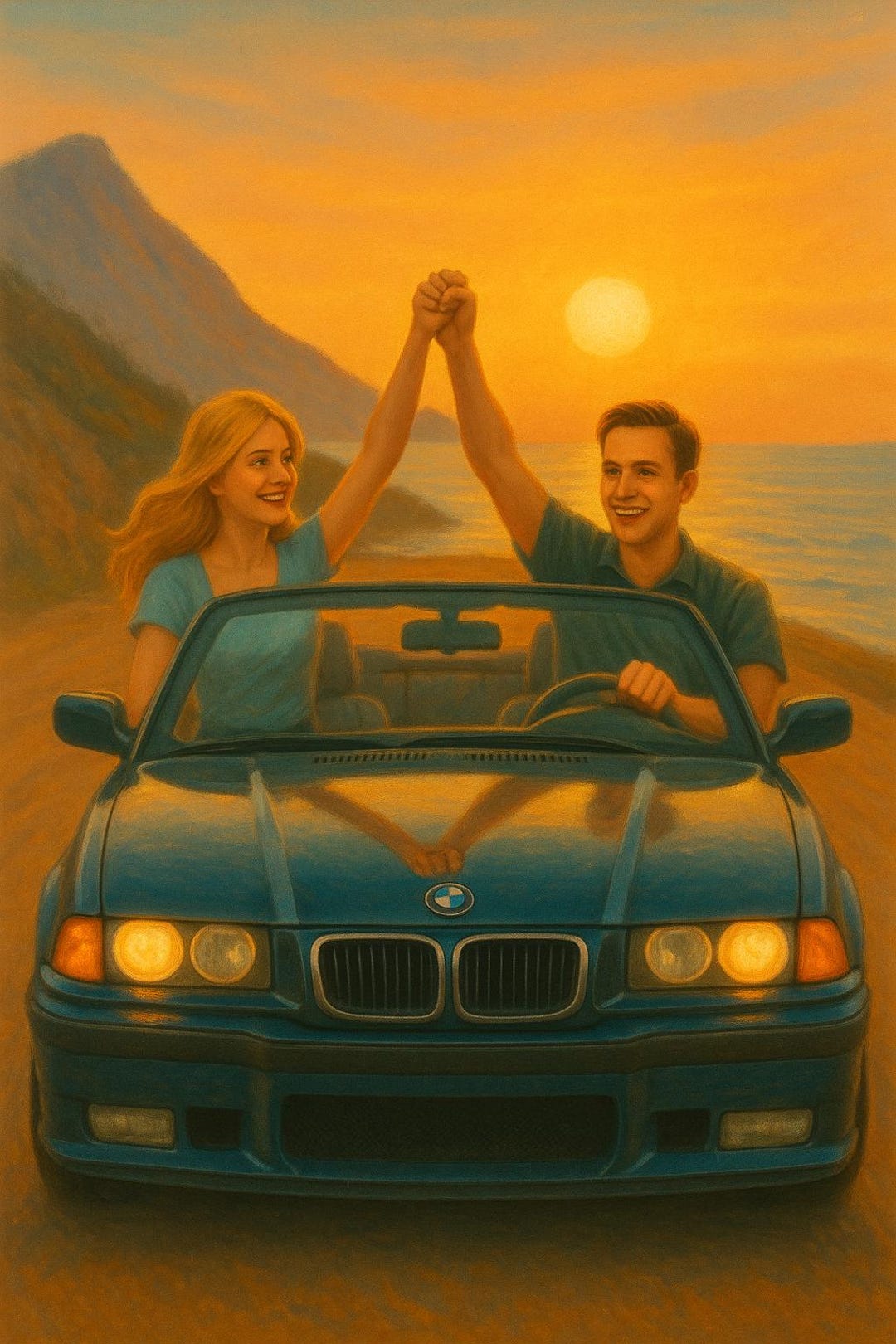 BMW E36 Cabrio Art Print: Sunset Couple (digital Download Not Physical ...