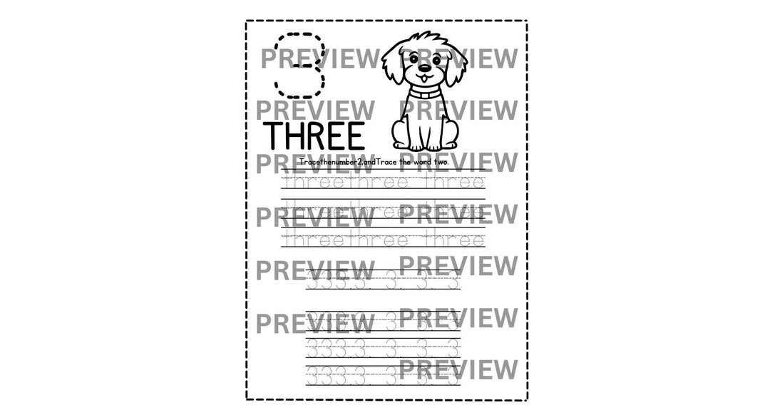 Number 3 Tracing Worksheet Printable | Preschool Counting Activity ...