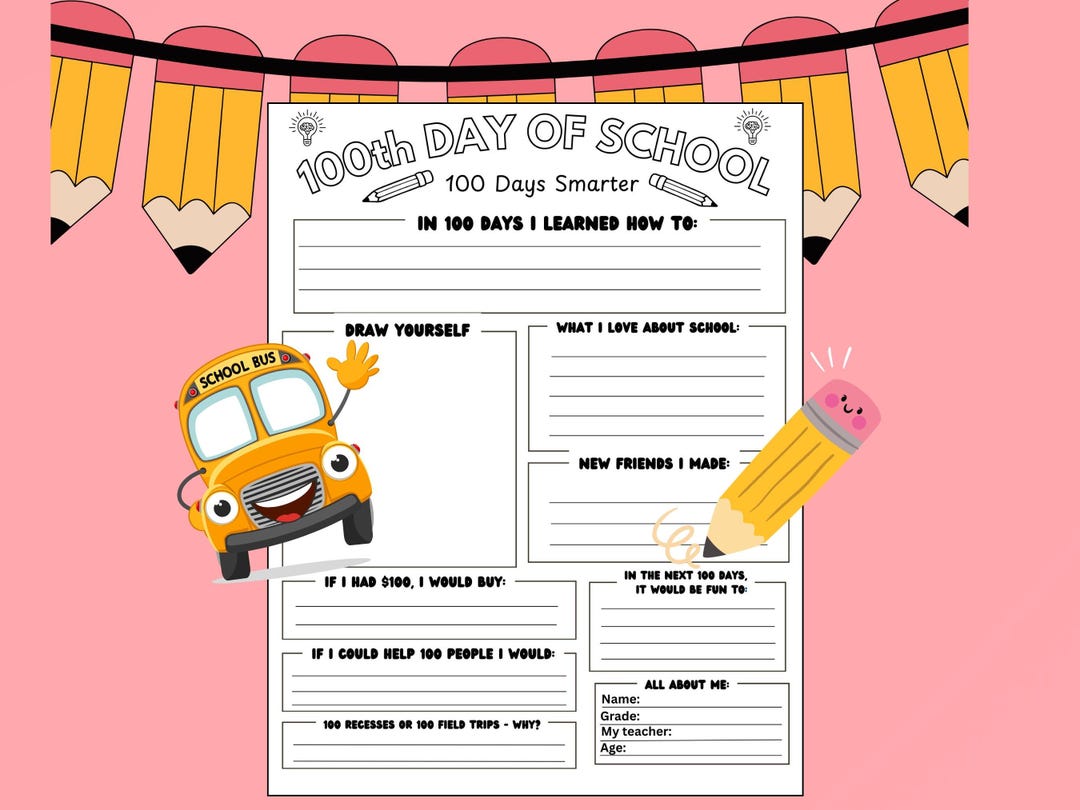 100 Days of School, 100th Day of School Activity, Writing & Drawing ...