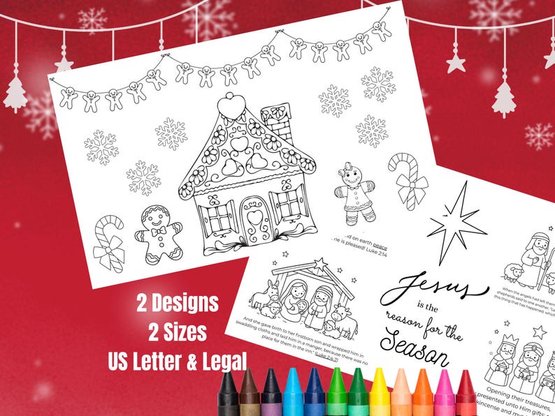 Christmas Coloring Placemat, Nativity & Gingerbread (digital Download ...