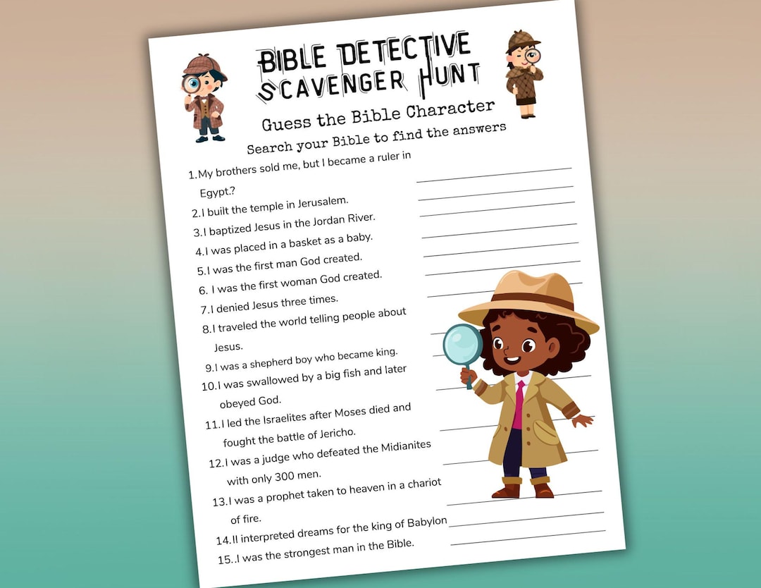 Bible Detective Scavenger Hunt Game, Guess the Bible Character, Bible ...