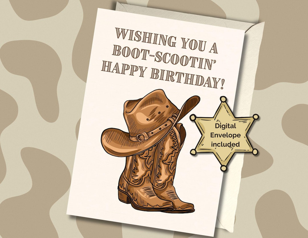 Cowboy Birthday Card, Cowboy Boots, Birthday Card for Him, Western ...