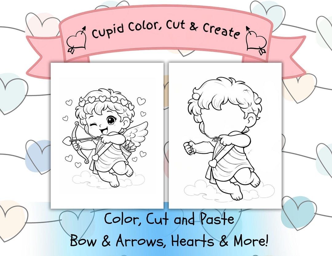 Valentines Activity, Color Cut and Paste Activity, Cupid and Arrows ...