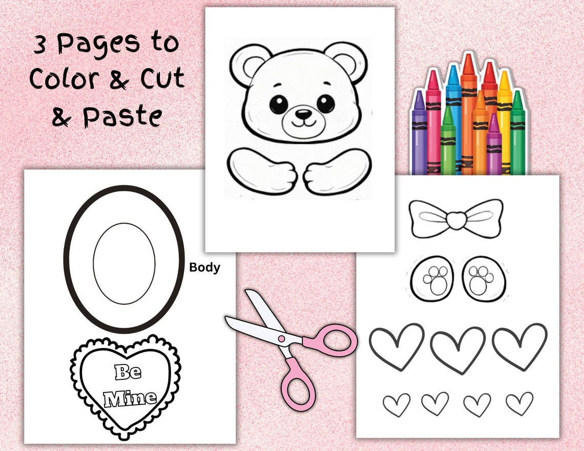 Teddy Bear Valentine Craft, Teddy Bear Color Cut and Paste Activity ...