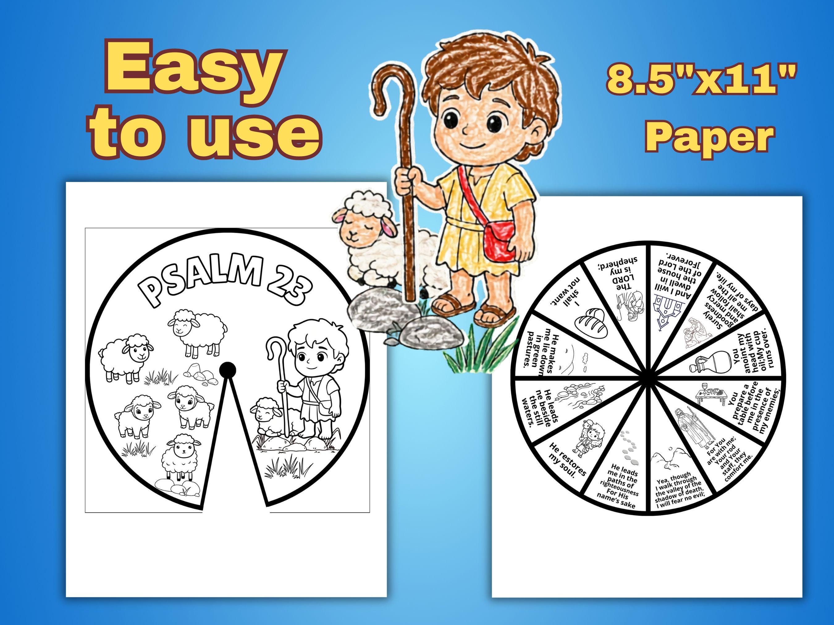 Psalm 23 Wheel Craft, Kids Bible Activity, Color & Cut, Sunday School ...