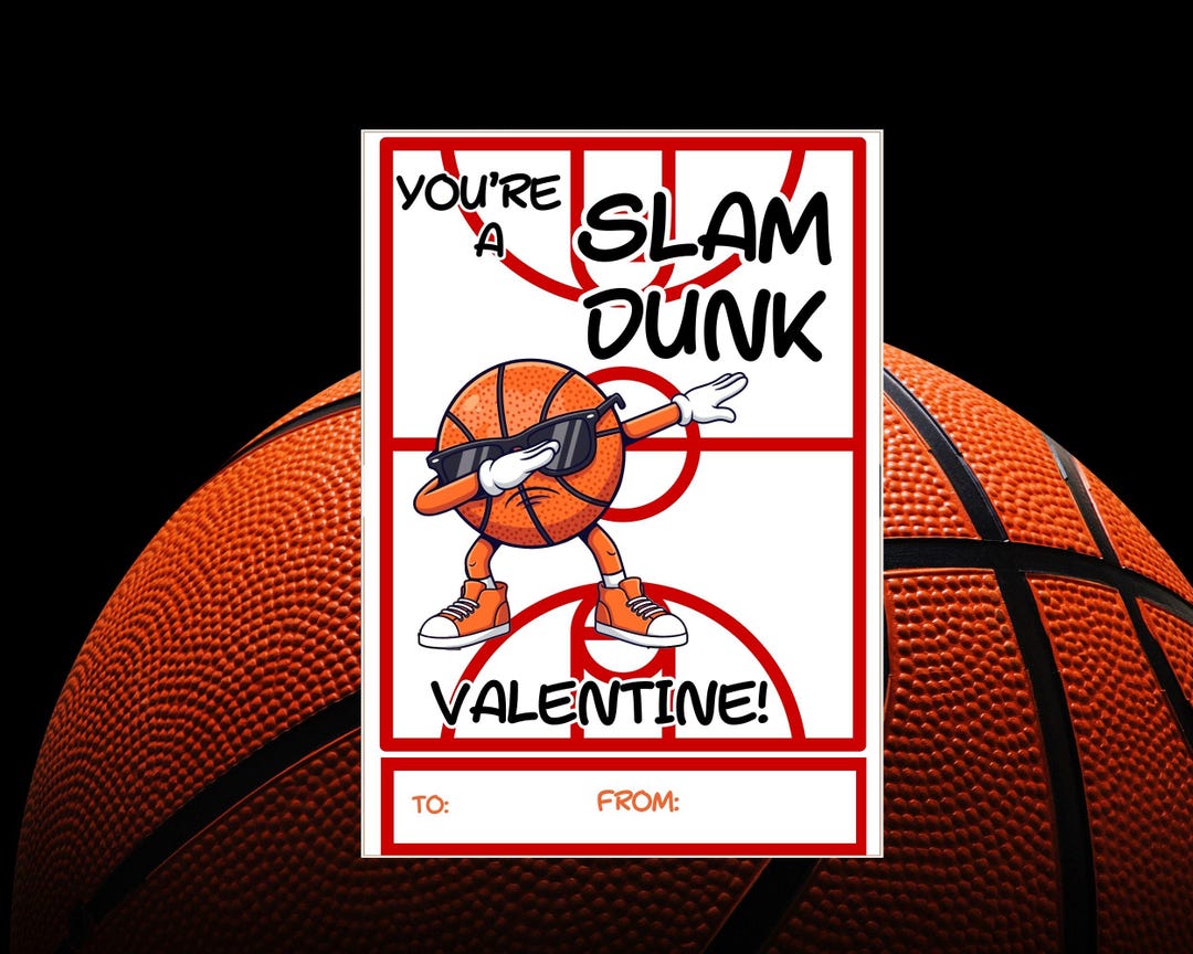 Basketball Valentines Day Card, Printable Sports Valentine's Day Cards ...