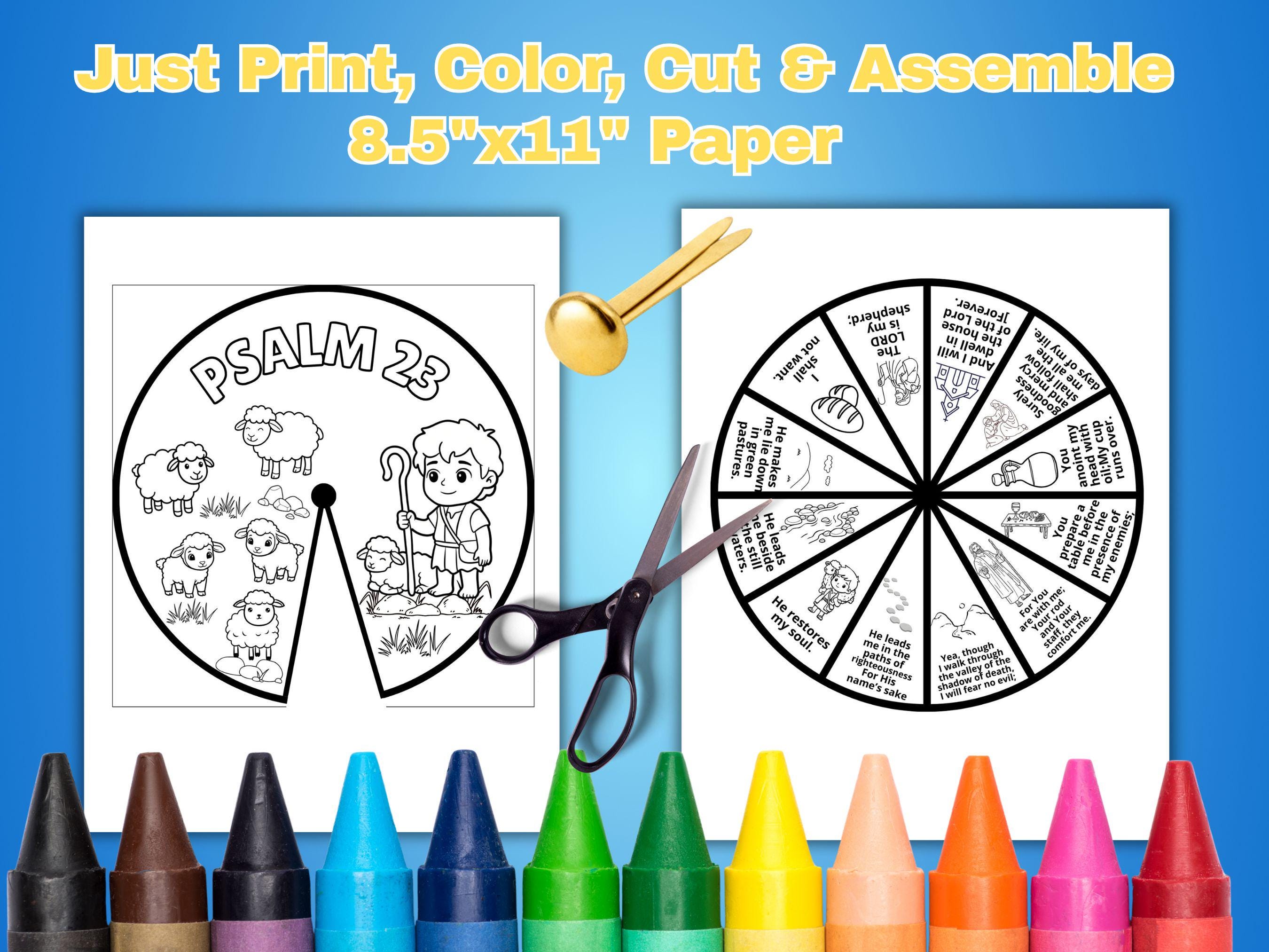 Psalm 23 Wheel Craft, Kids Bible Activity, Color & Cut, Sunday School ...