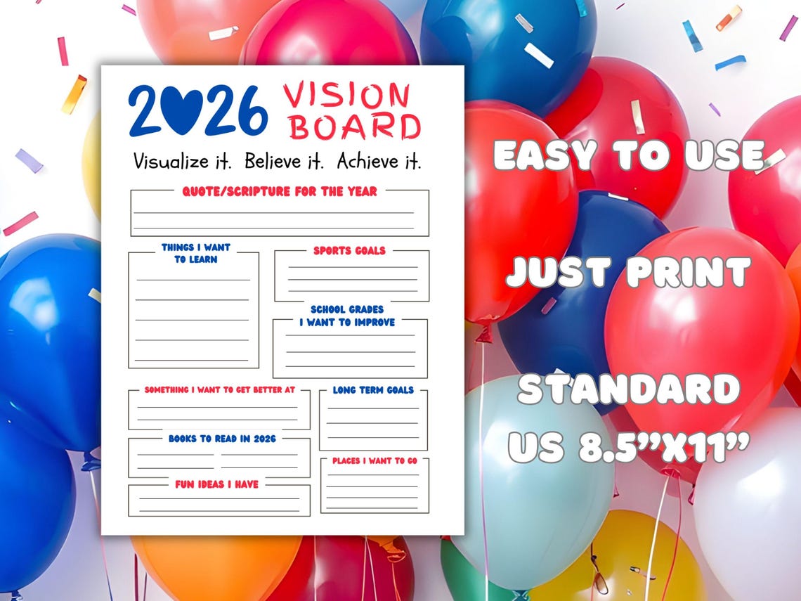 Teens Vision Board Printable, Tweens, Children's Vision Board, New ...
