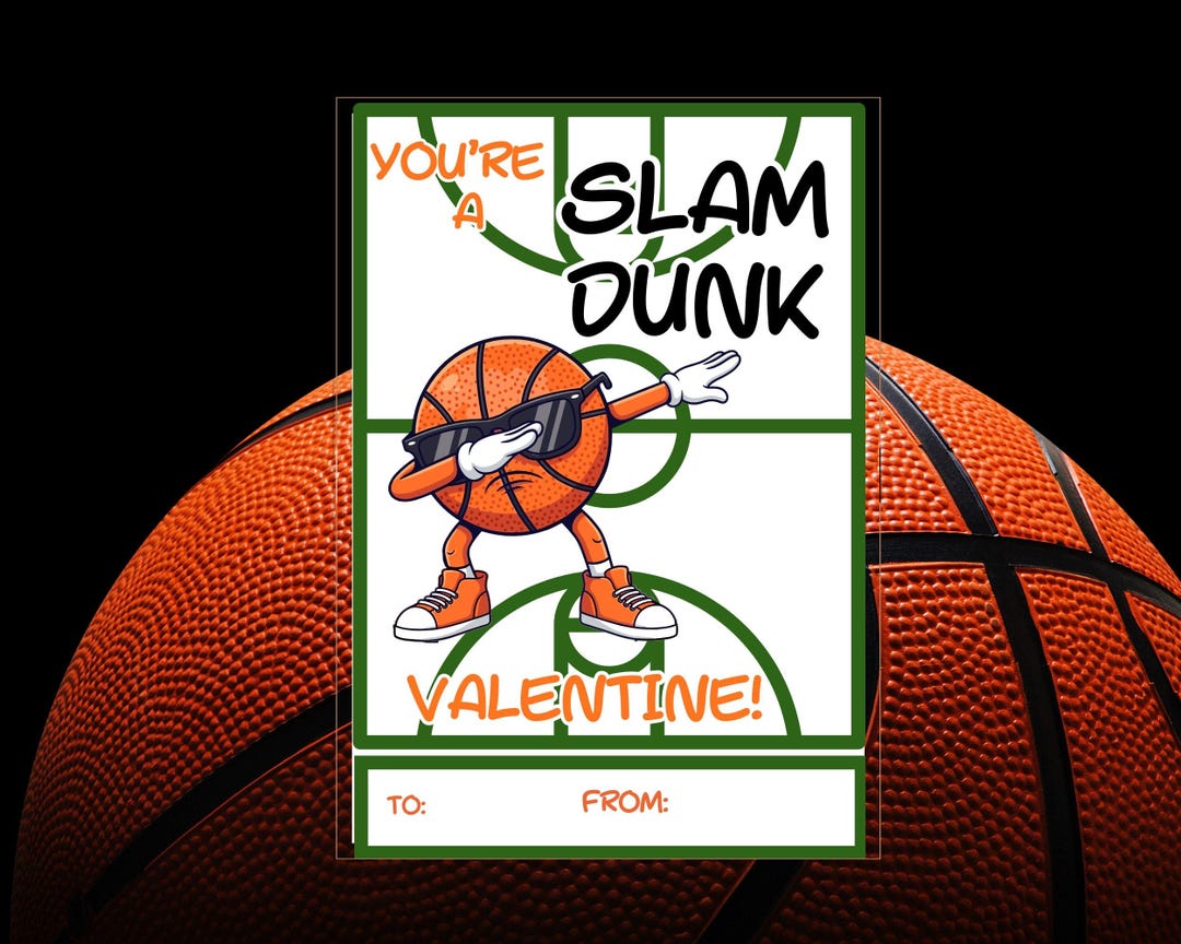 Basketball Valentines Day Card, Printable Valentine's Day Cards for ...