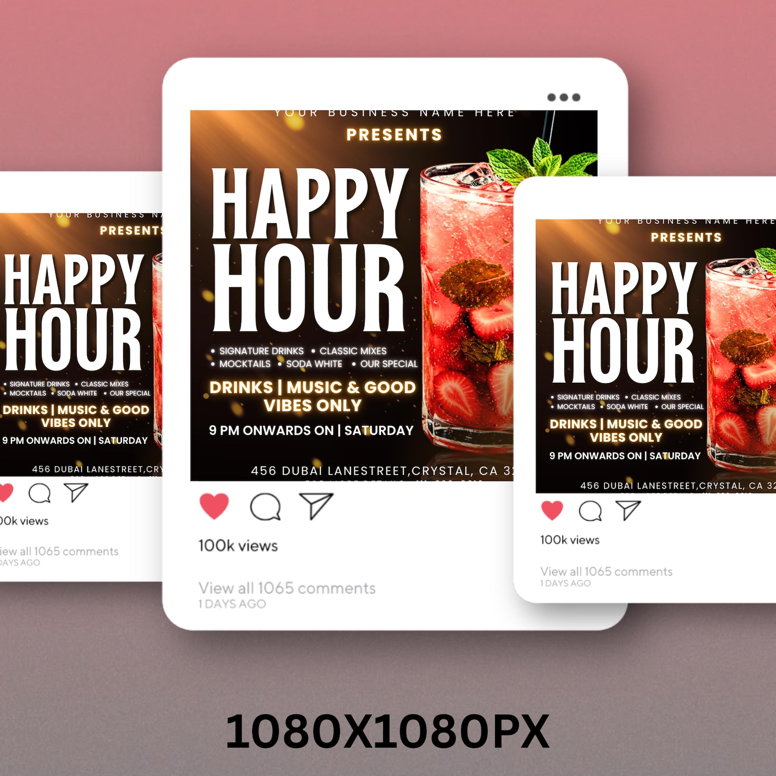 Happy Hour Flyer Template, Social Media Flyer, Template Bar Promotions ...