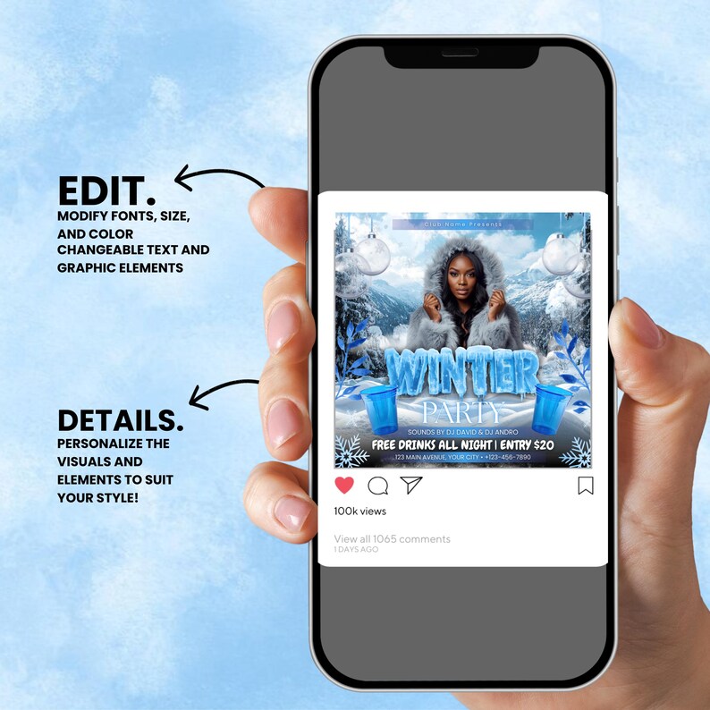 Icey Party Flyer, Winter Party Events Flyer, Icey Invitation, Editable ...