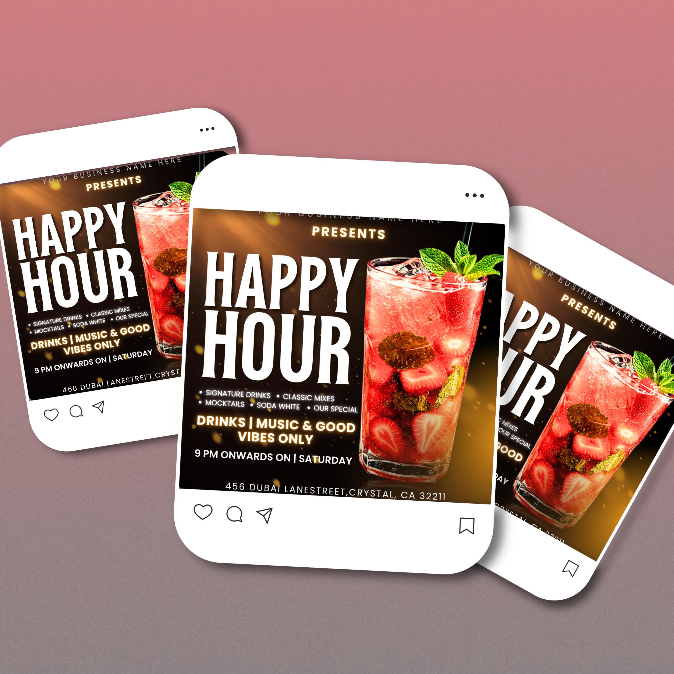 Happy Hour Flyer Template, Social Media Flyer, Template Bar Promotions ...