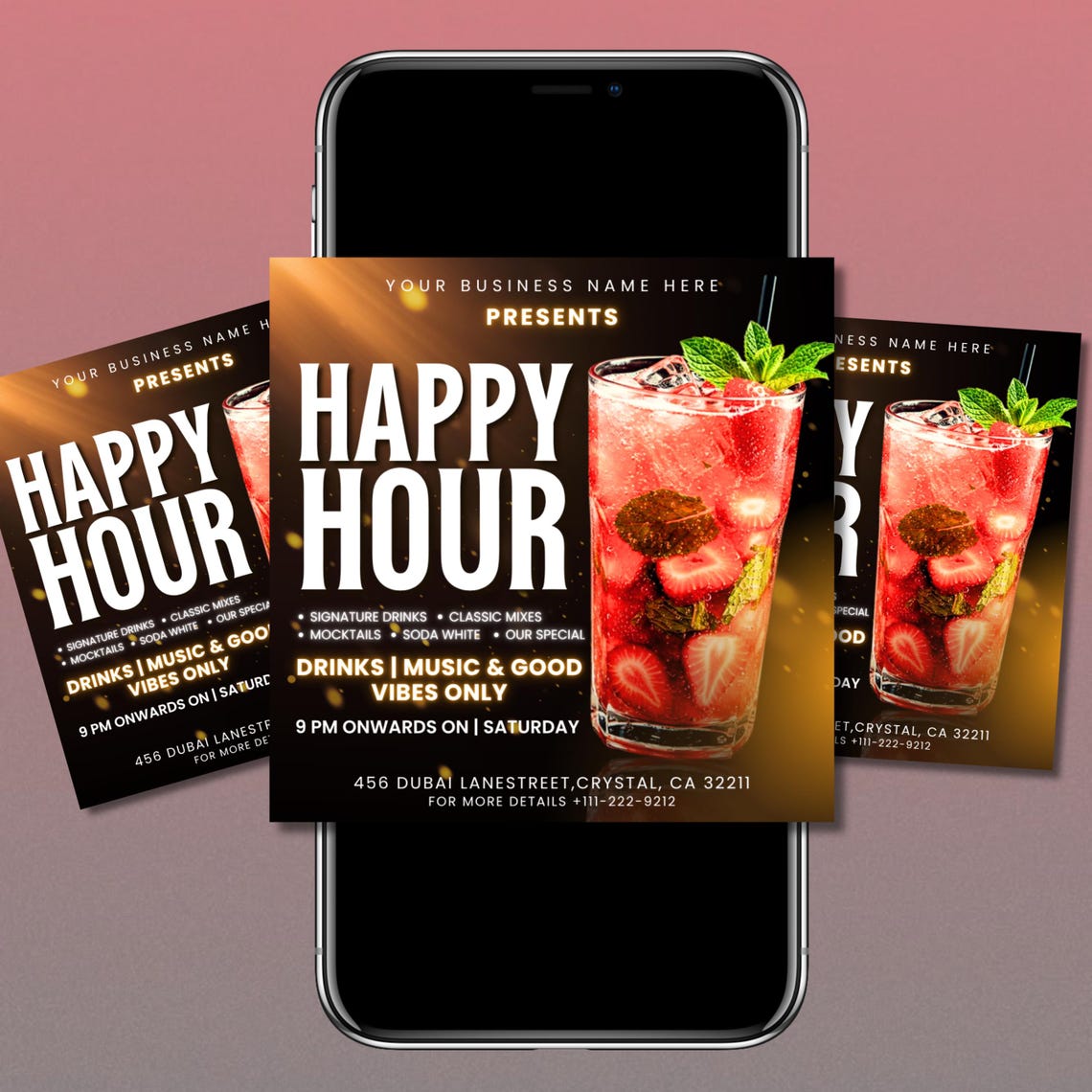 Happy Hour Flyer Template, Social Media Flyer, Template Bar Promotions ...