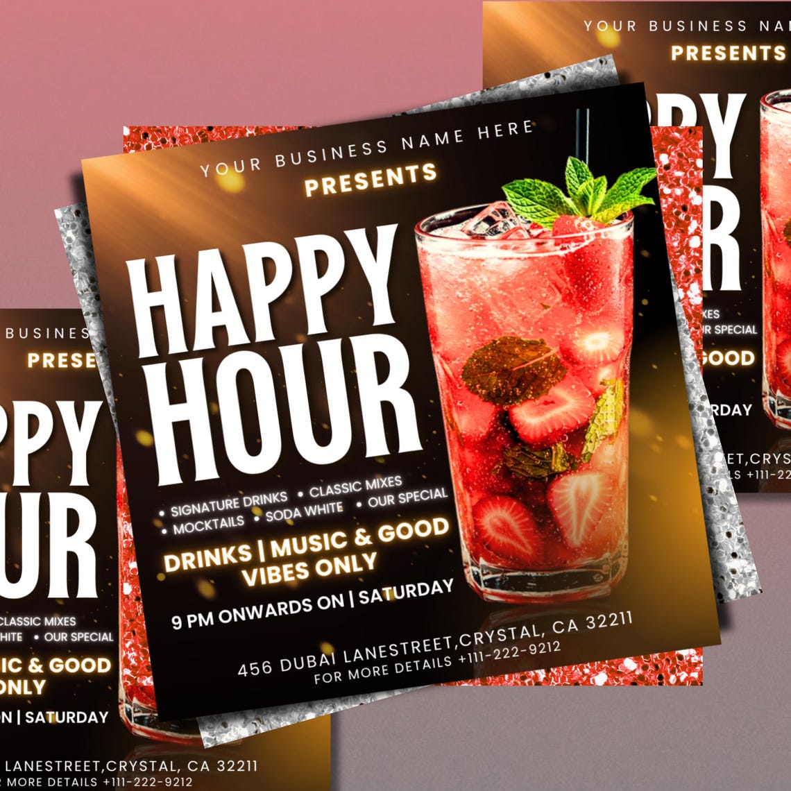 Happy Hour Flyer Template, Social Media Flyer, Template Bar Promotions ...
