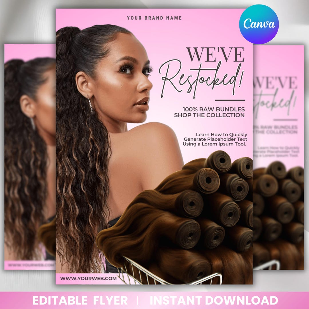 We've Restocked Bundles Flyer Template | Edit on Canva Hair Vendor ...