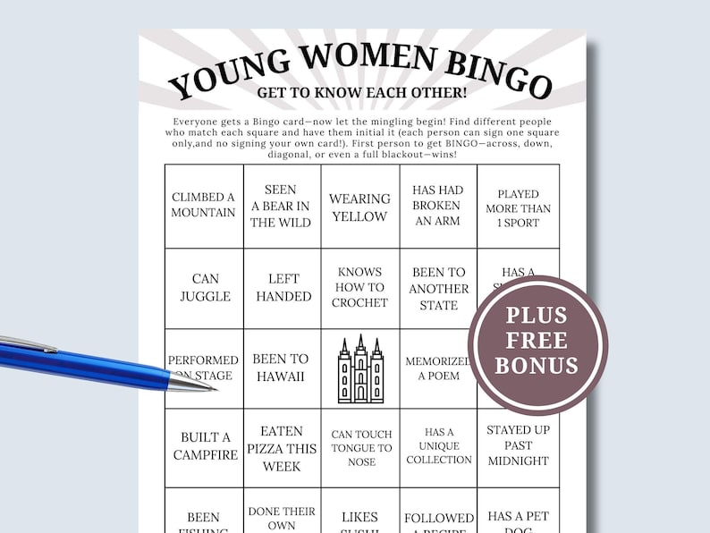 Young Women Get to Know You Bingo, LDS Icebreaker Game, Easy Printable ...