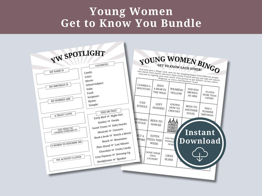 Young Women Spotlight Form and Get to Know You Bingo Game Bundle, LDS ...