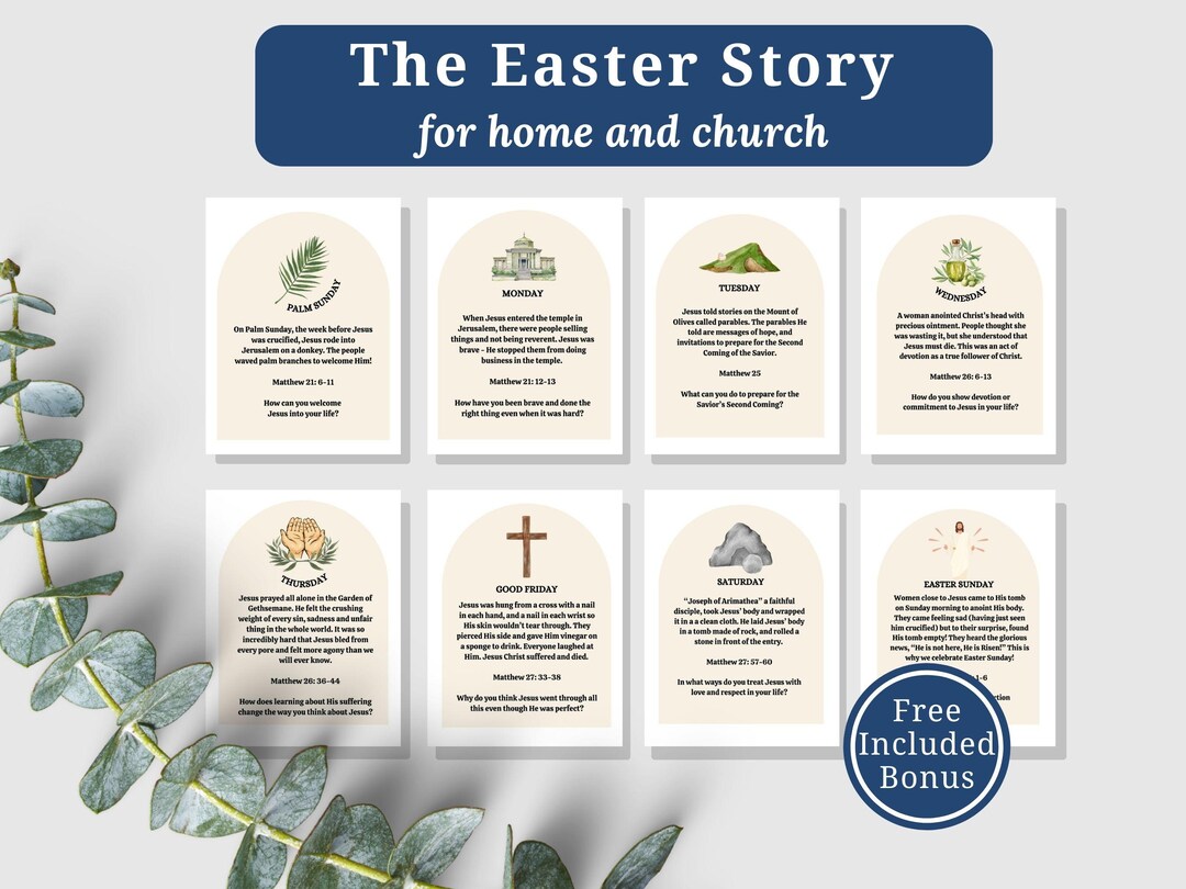 Holy Week Story Cards, Printable Easter Countdown for Christian Kids ...