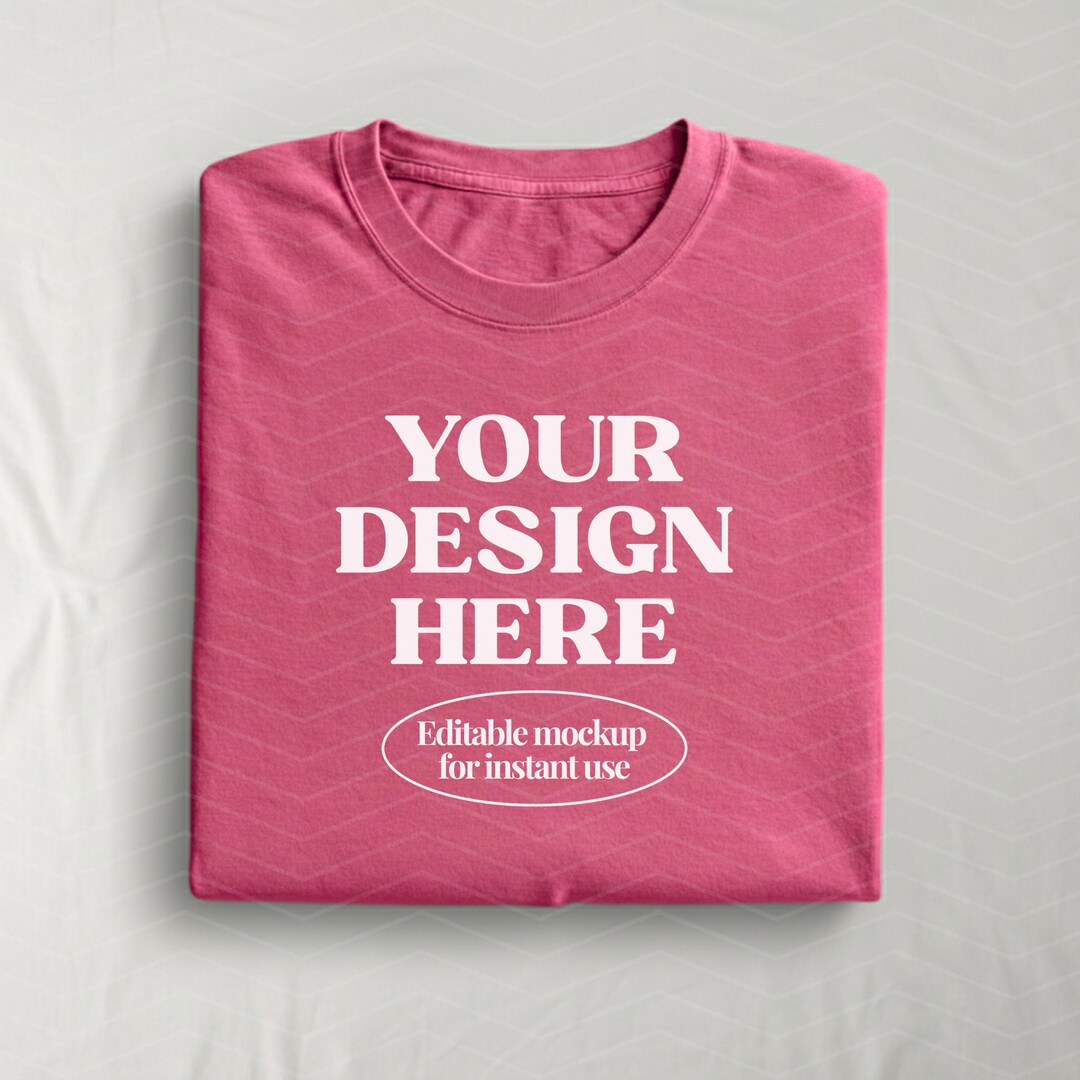 Comfort Colors 1717 Crunchberry T-shirt Mockup, Folded Pink Shirt ...