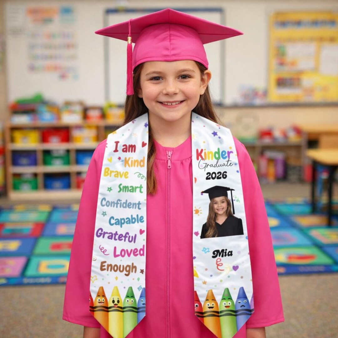 Custom Name & Photo Crayon Pre K Grad Graduation Stole, Kindergarten ...