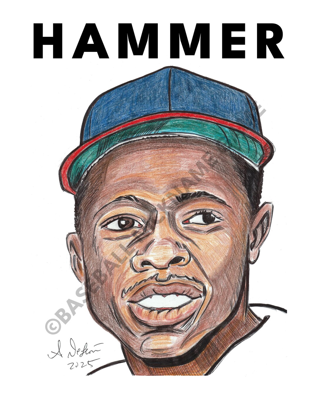 Henry Hank Aaron – Hand-drawn Baseball Art Print | Ink & Colored Pencil ...