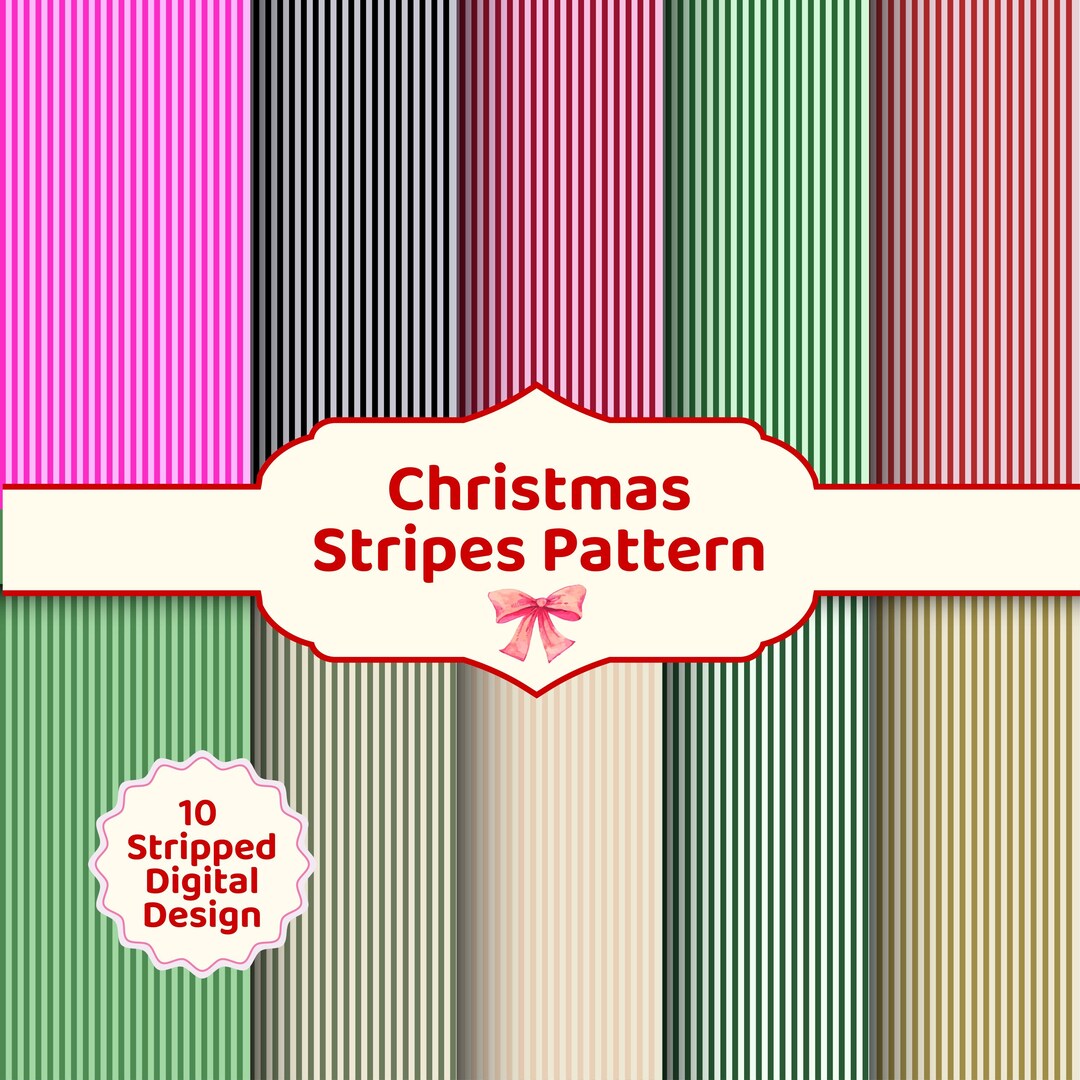 Christmas Stripes Digital Paper, Holiday Stripe Pattern Bundle ...