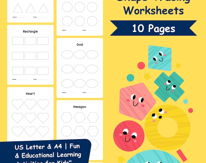 10 Printable Trace the Shape Worksheets, Preschool, Learning Shapes ...