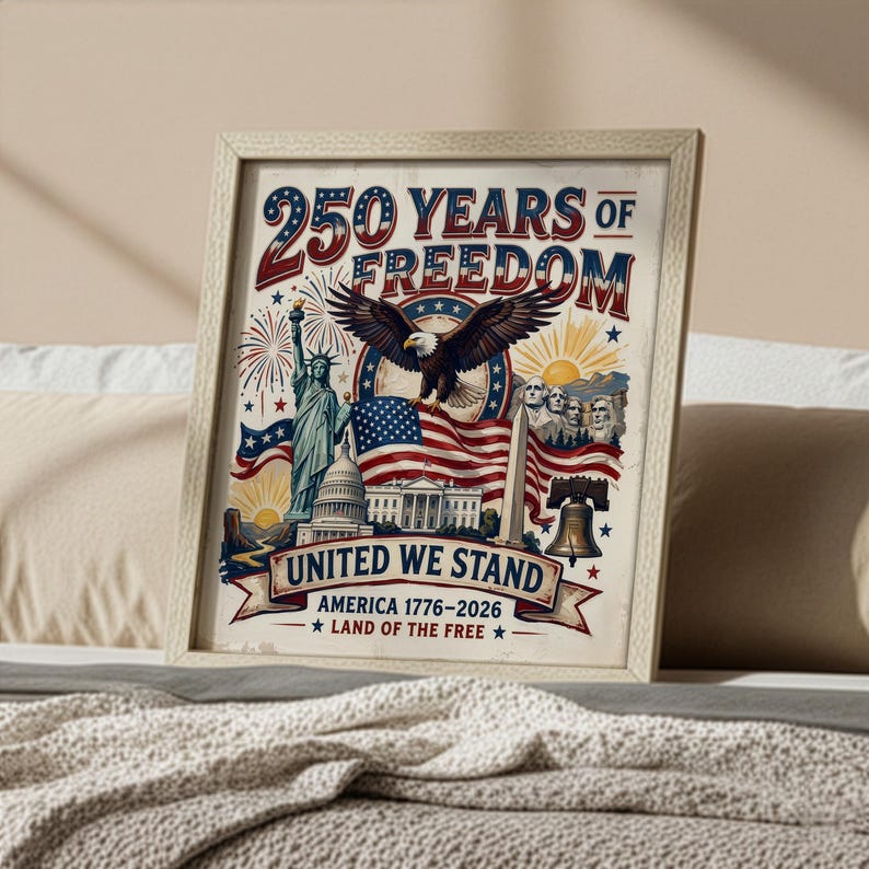 America 250th Anniversary Printable Wall Art, 250 Years of Freedom ...