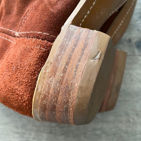 1980s Suede Western Boots Rust Color Rounded Toe Heel… - Gem