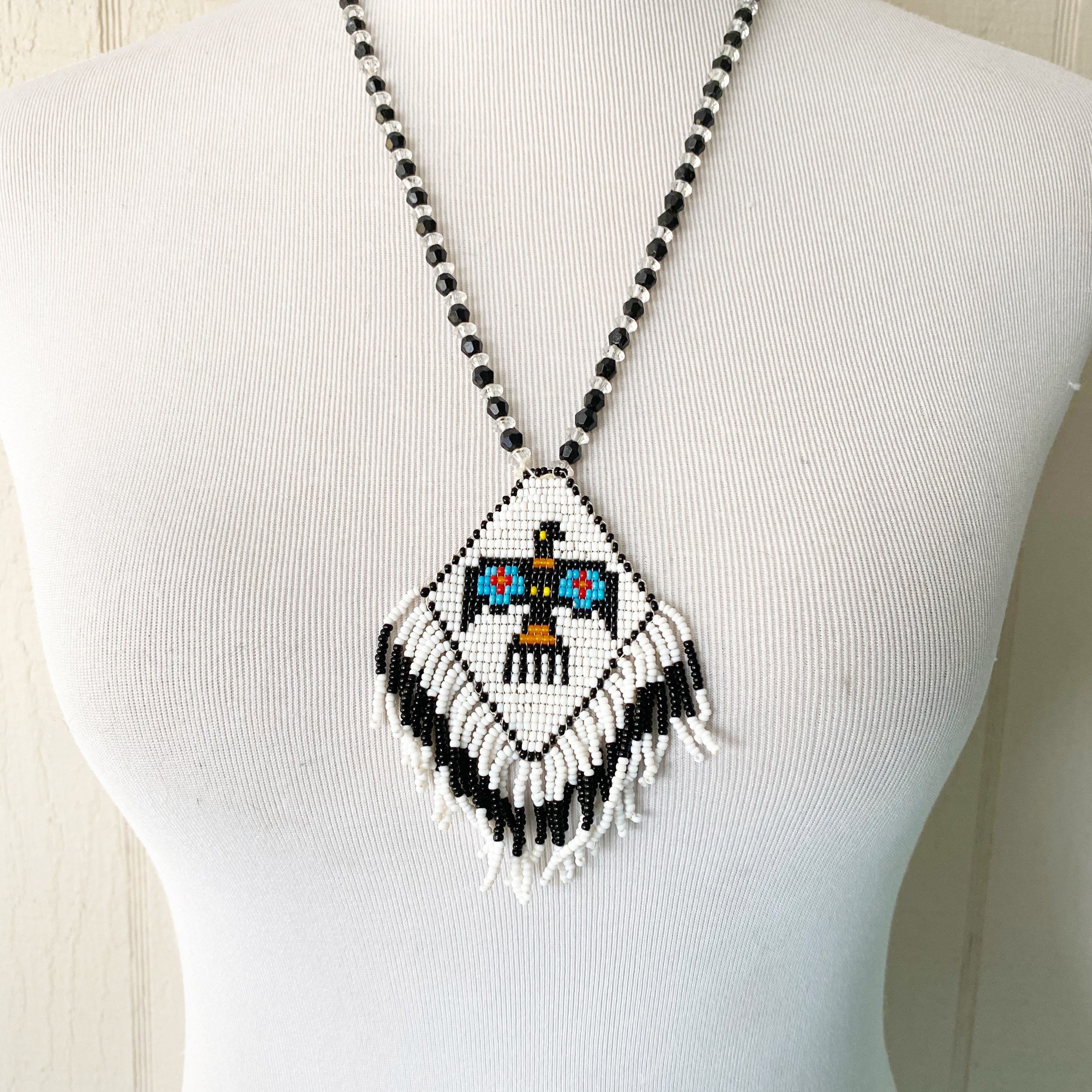 1980s Seed Bead Necklace Native American Thunderbird Eagle - Etsy