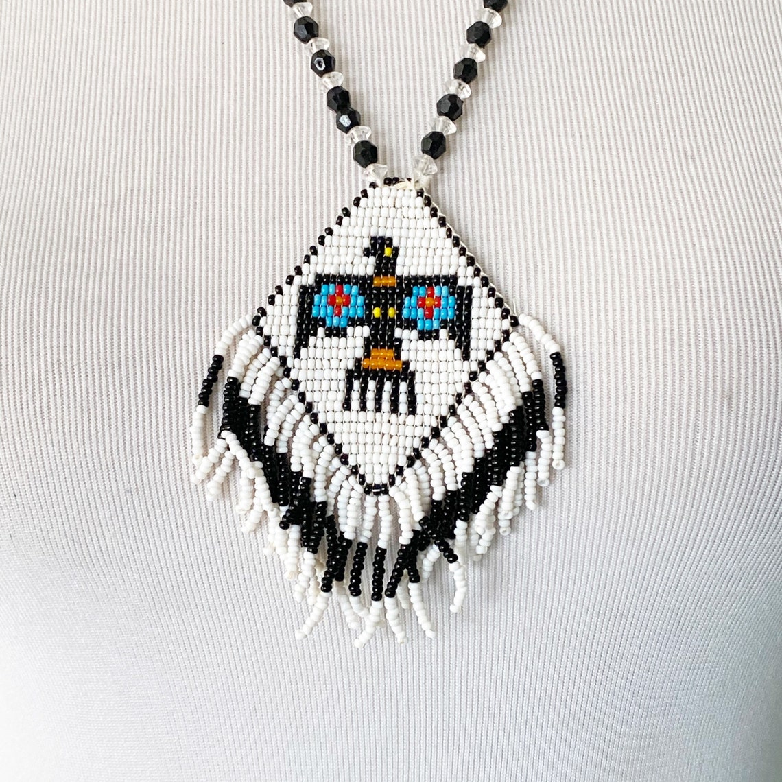 1980s Seed Bead Necklace Native American Thunderbird Eagle - Etsy
