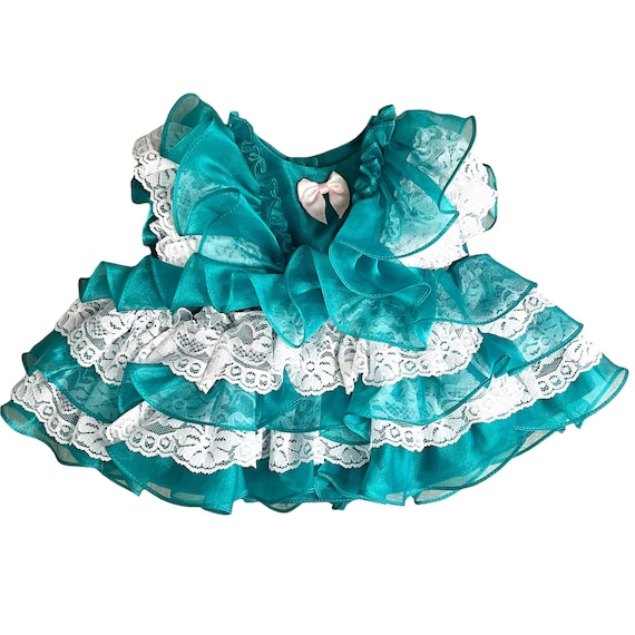 1980s Pazazz Green Frilly Pageant Dress Puffy Skirt L… - Gem