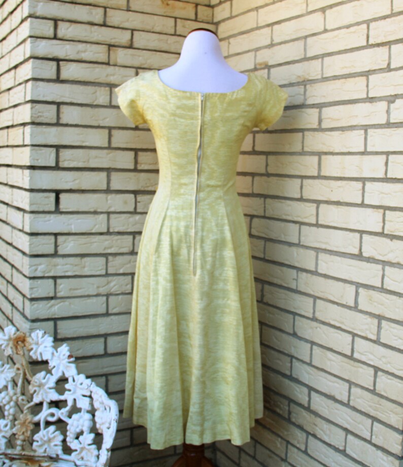 1950s Yellow Day Dress Bridesmaid Short Sleeve Box Pleats | Etsy