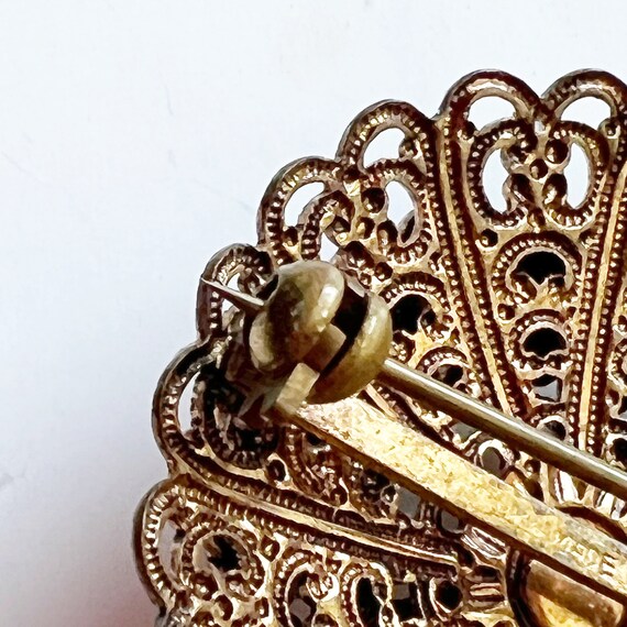 1960s Jeweled Dome Brooch Germany Gold Tone Faceted P… - Gem