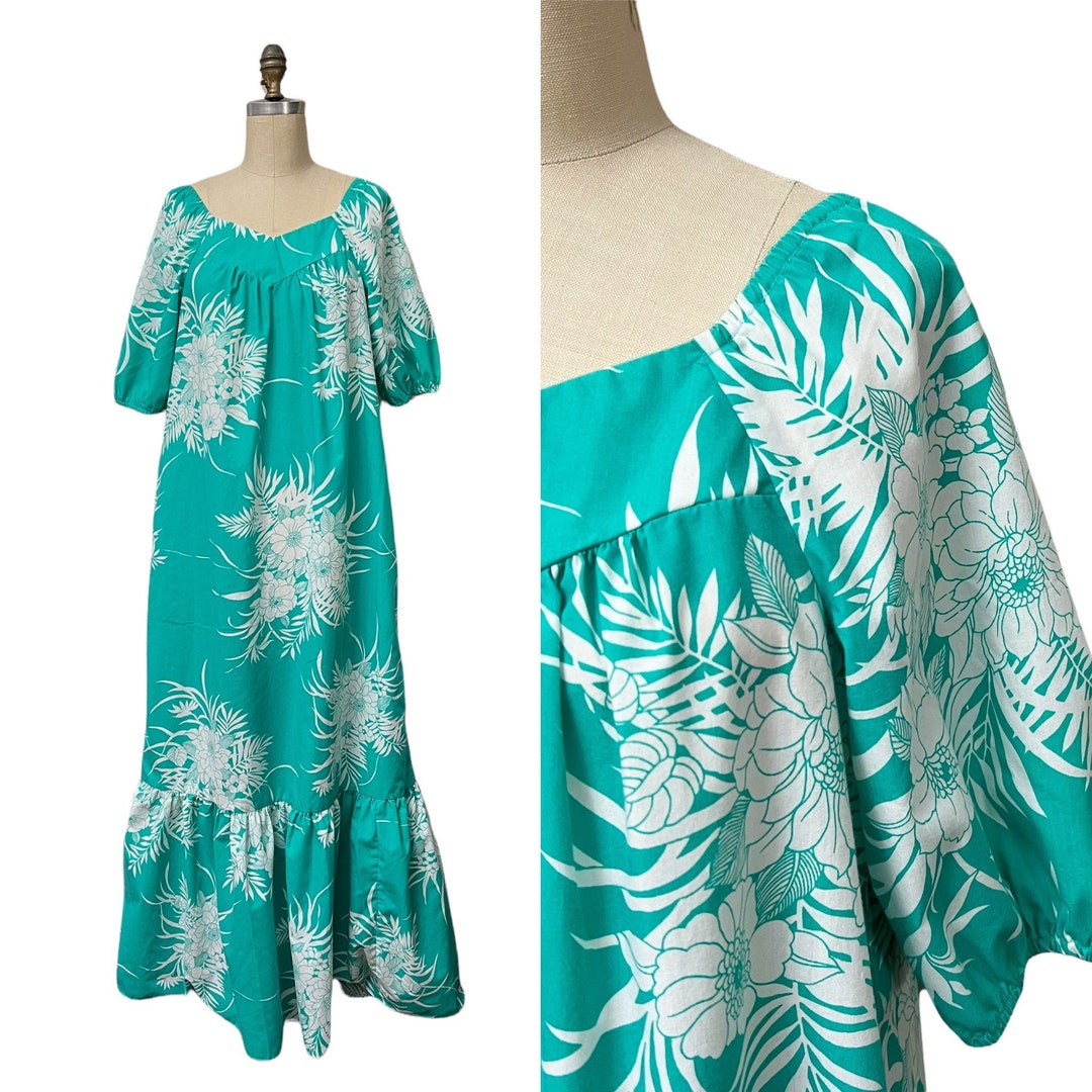 Hilo Hatties Floral Mumu Dress Oversized Cotton Maxi Summer Luau Womens ...